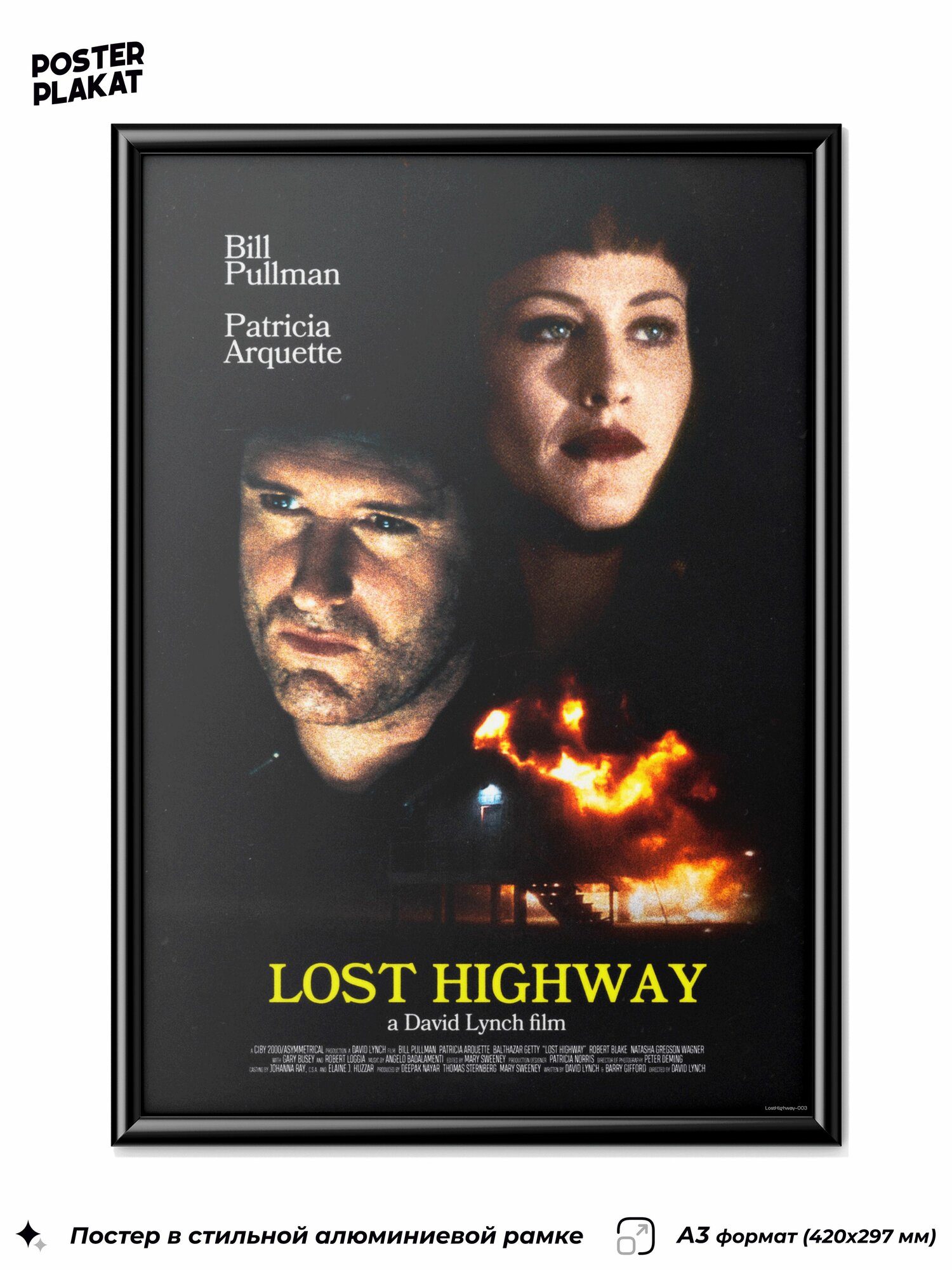 Постер Шоссе в никуда / Lost Highway, по мотиву фильма, для интерьера, в раме, А3 (420х297 мм), Постер Плакат