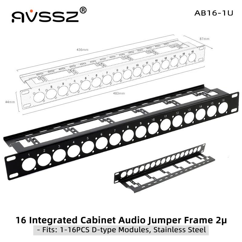Патч-панель AVSSZ 19", 8/12/16/24 каналов AB16-1U Steel 1u
