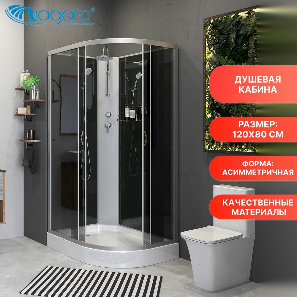 Душевая кабина Niagara Classic NG-3512-14LBKT 120x80, стекло тонированное, стекло закаленное, профиль серебристый, без крыши, левосторонняя