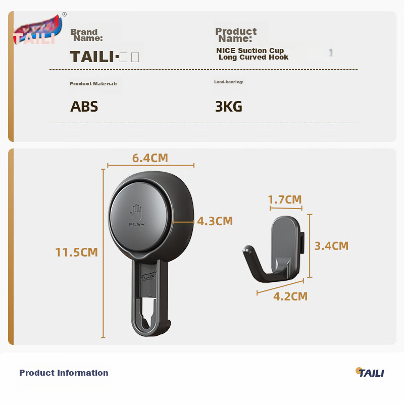 Taili Hook Kitchen Storage Rack, No Drilling Required, Strong Vacuum Adhesive Hooks, Storage Suction Cups, Kitchen Utensils, 4-Piece Set