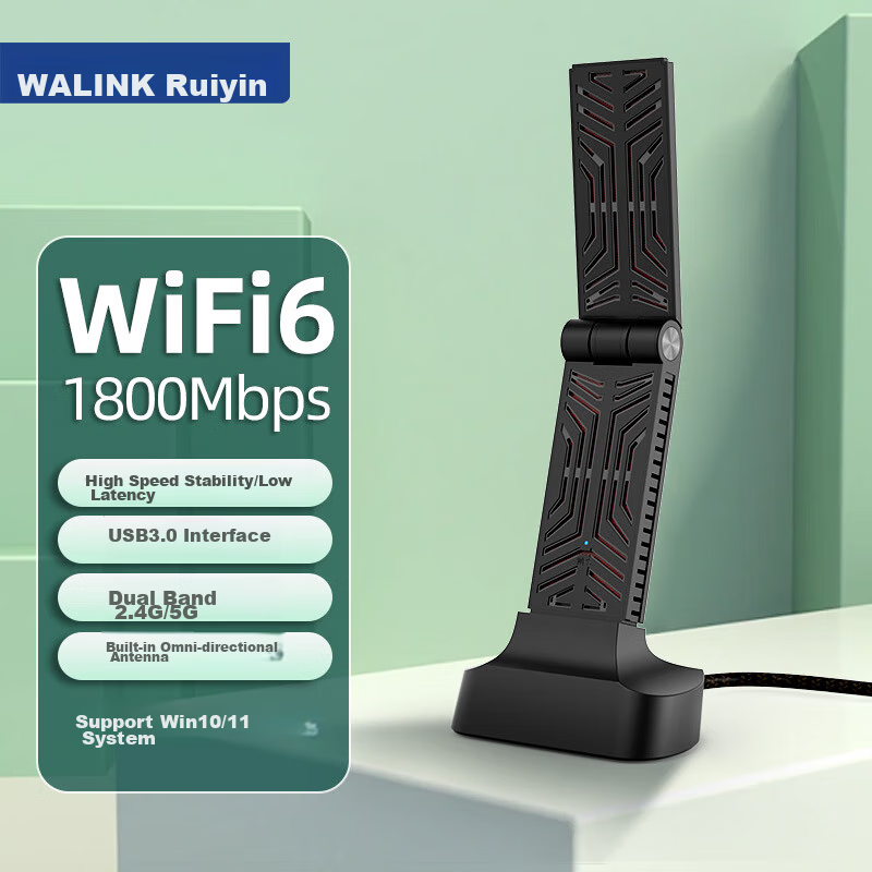 Wavlink Vitesse Pro WiFi 6 Wireless Network Adapter, Gaming Gigabit Network Card, 5G Dual-Band 1800M, USB Wireless Network Card, WiFi Receiver And Transmitter
