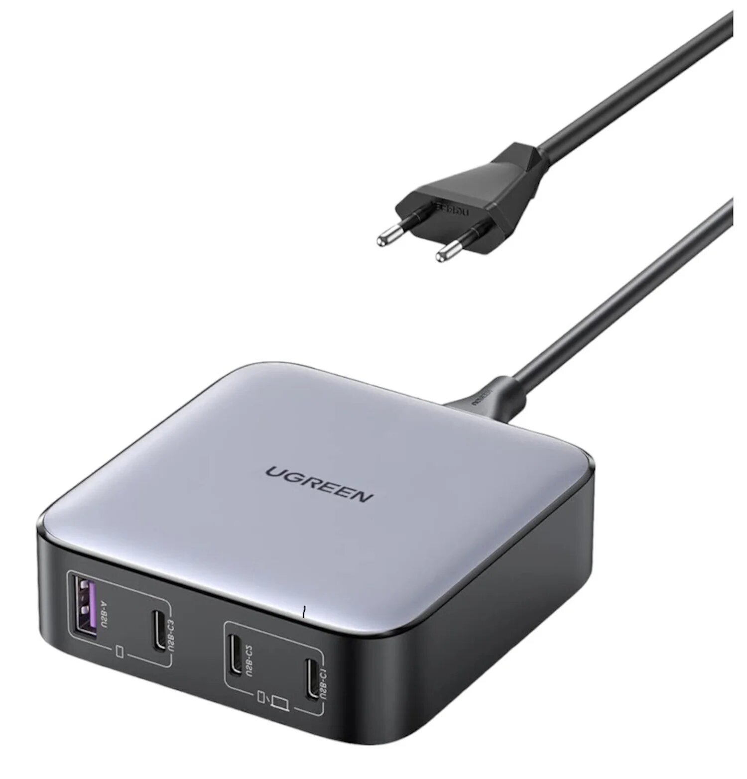 Зарядное устройство UGreen Nexode CD328, 100Вт, GaN, серый, 1хUSB-A+3хUSB-C