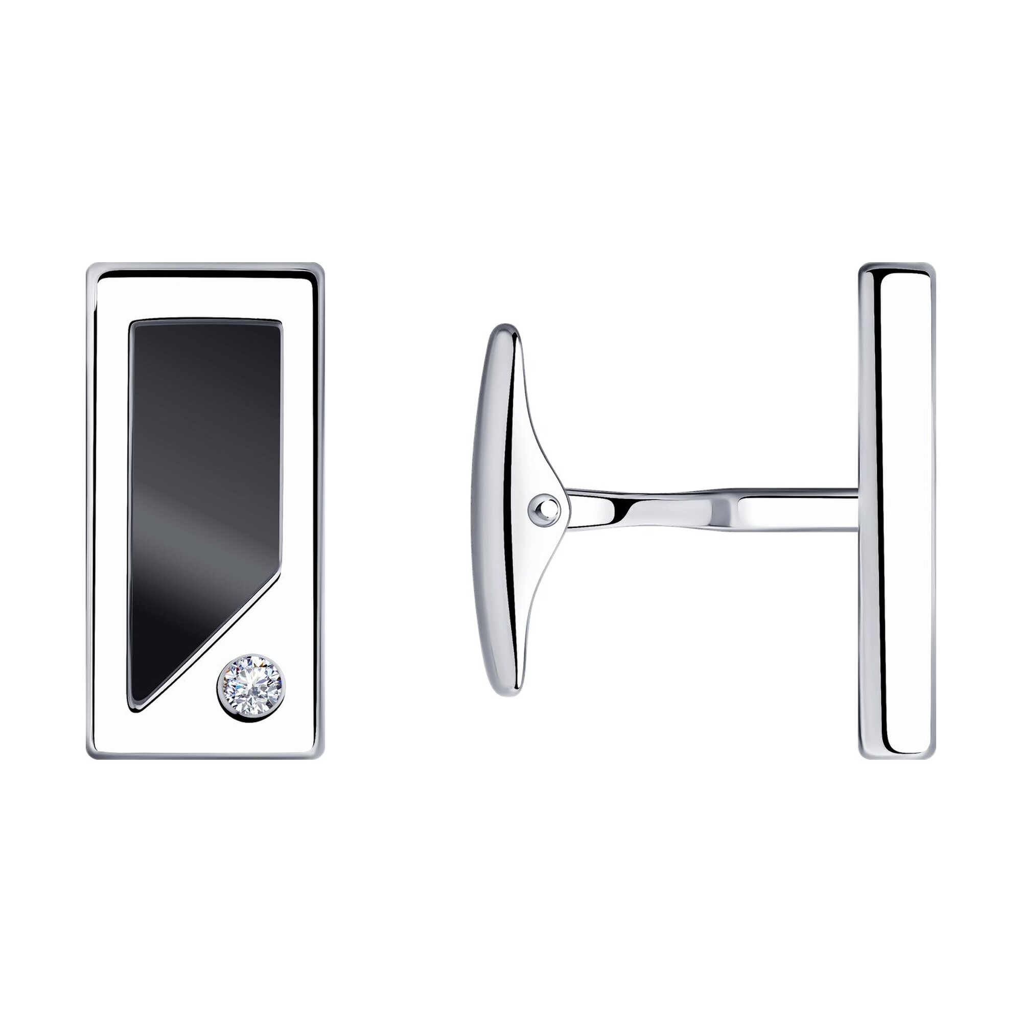 Запонки, серебро, 925 проба, родирование, фианит, наношпинель