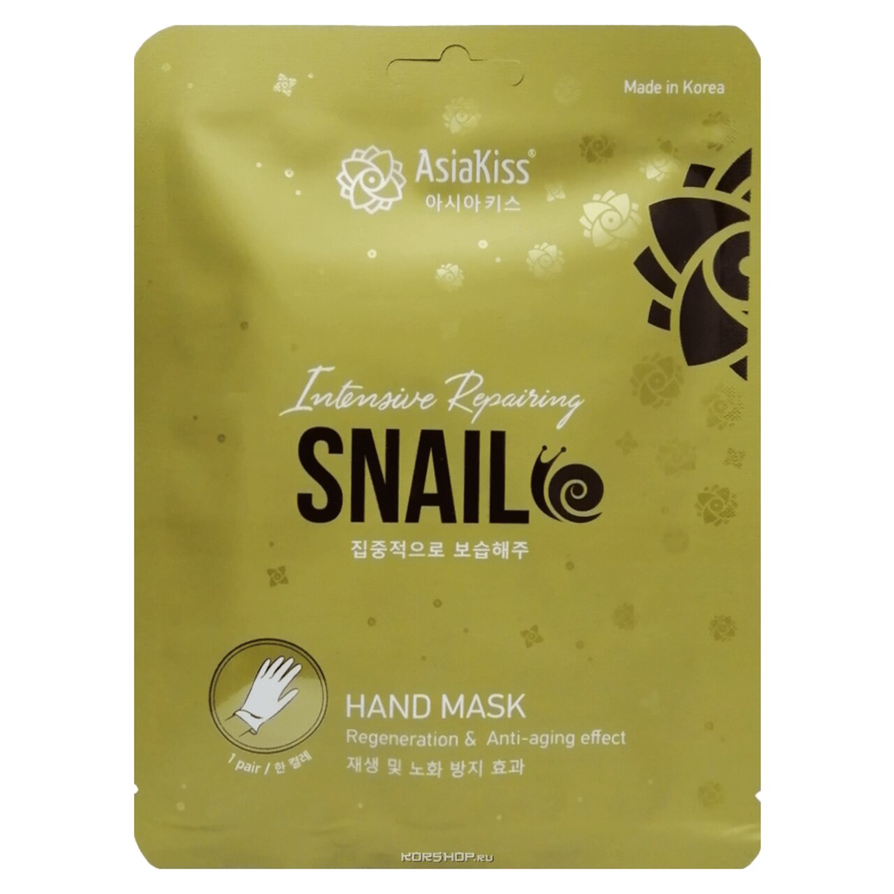 AsiaKiss Маска-перчатки для рук с экстрактом слизи улитки, интенсивно увлажняющая, 1 пара