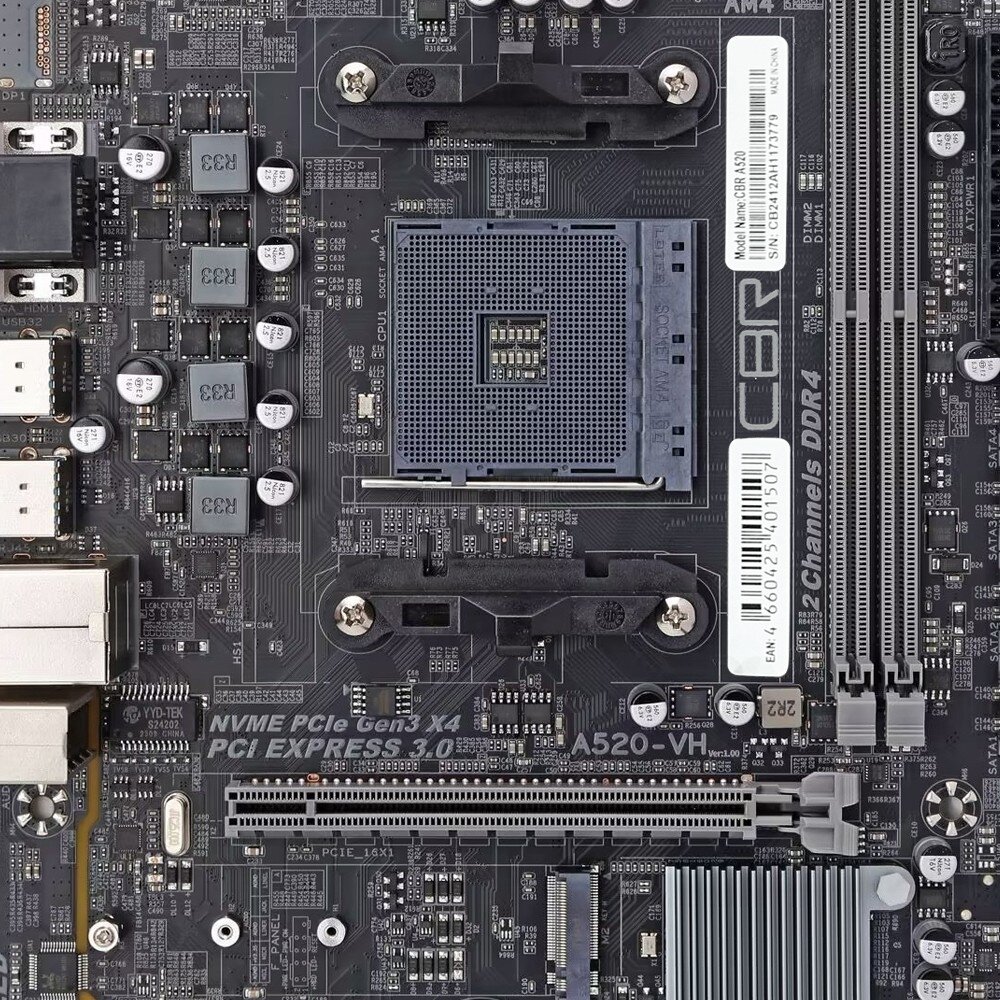 Материнская плата CBR A520 ( Chipset A520, Socket AM4, 2*DDR4, mATX, VGA+HDMI, 1*PCIEx16,1*PCIEx1,1*M.2(NVME & SATA), 4*SATA3, 2*USB2.0 + 4*USB3.0, LAN 1Gb) без упаковки 20шт мастер-бокс
