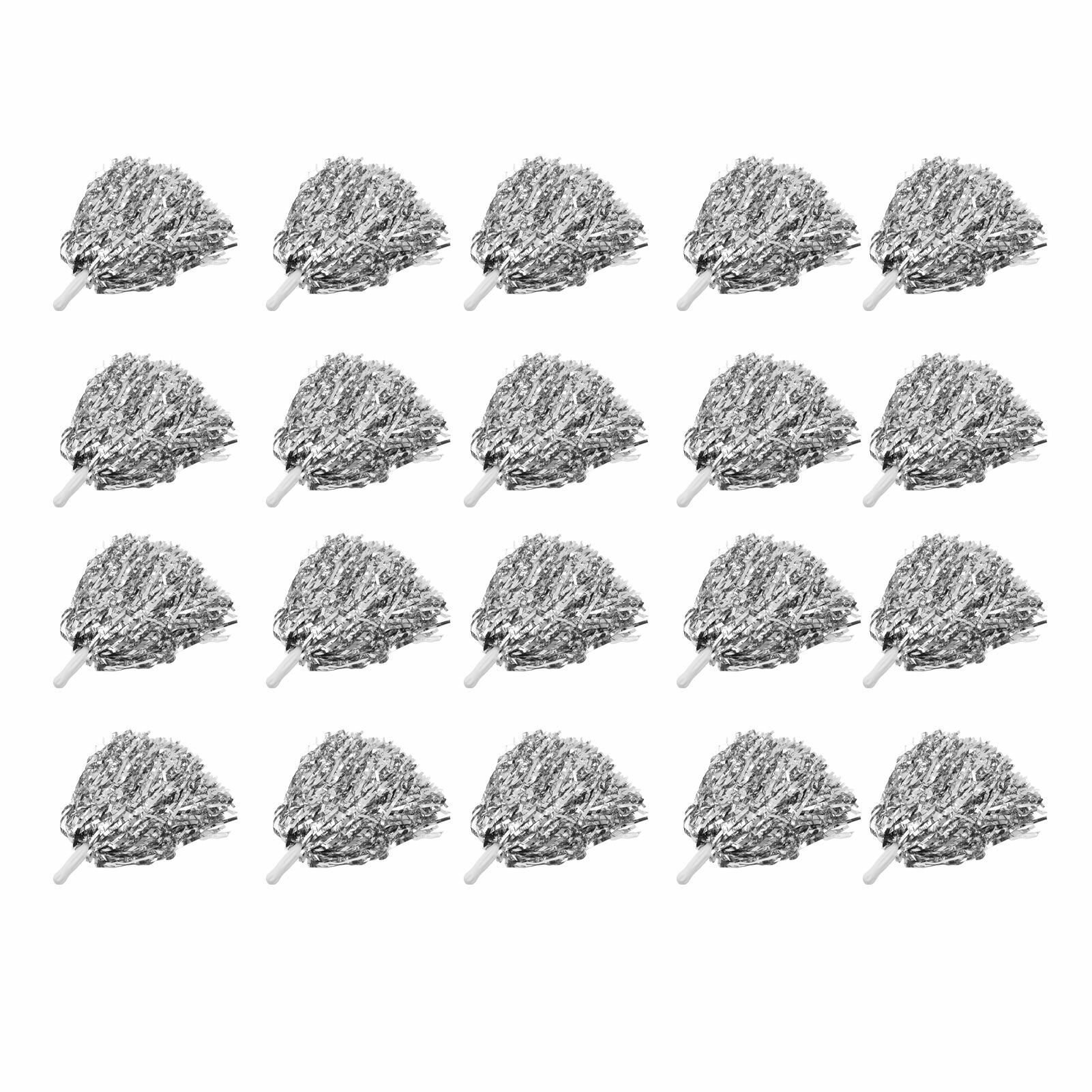 20 шт, рука, цветок, 3,3 дюйма, ручка, однотонный, прочный, ПЭТ, помпоны для черлидинга, для спортивной вечеринки, сценического шоу, серебро