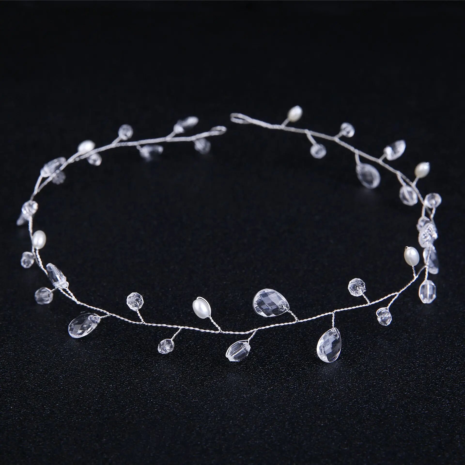Серебряная повязка на голову DIEZI с кристаллами и жемчугом, FD1017silver