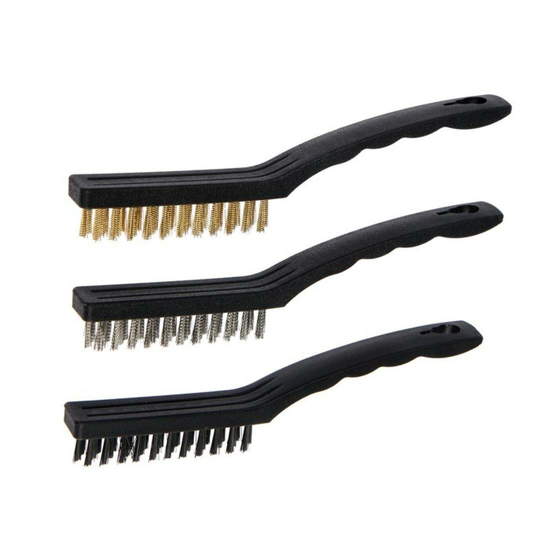 Набор щеток металлических ручных тундра, пластиковые рукоятки, большие, 3 шт.