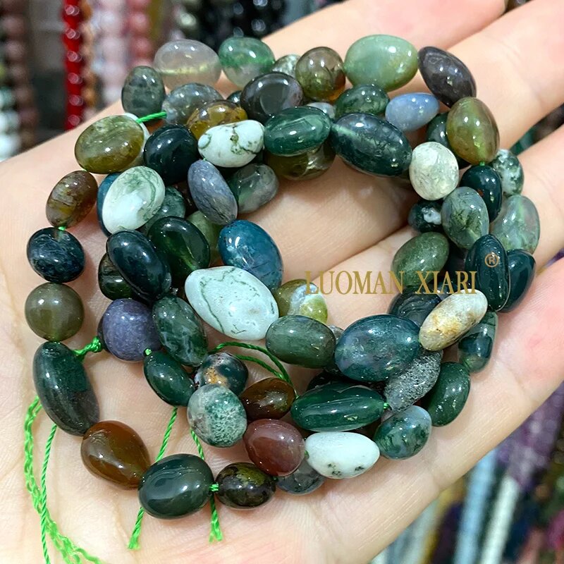 Бусины из натурального камня LUOMAN XIARI 8-10 мм, турмалин, ларимар, Изумрудный, Indian agate