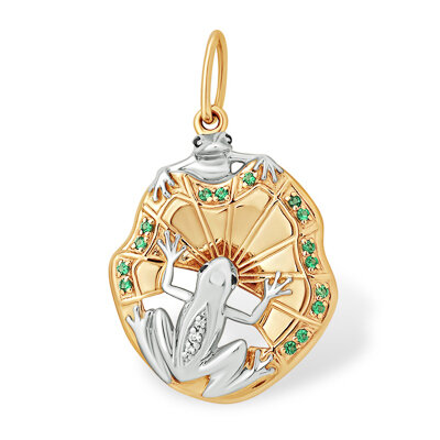 Подвеска ВОРОБЬЁВА, красное золото, 585 проба, родирование, фианит