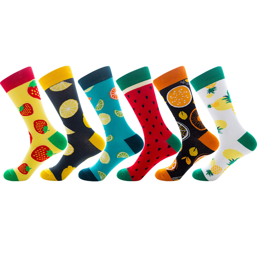 6 Pairs Unisex Funny Novelty Cotton Socks Colored Fruit Lemon Skateboard Hosiery