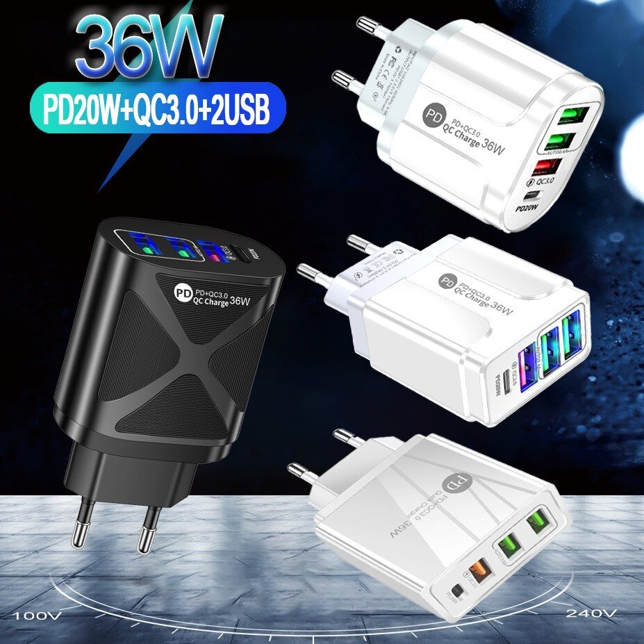 Зарядное устройство HCJTWIN PD36W+QC3.0, 36Вт, 2 USB-порта, белый