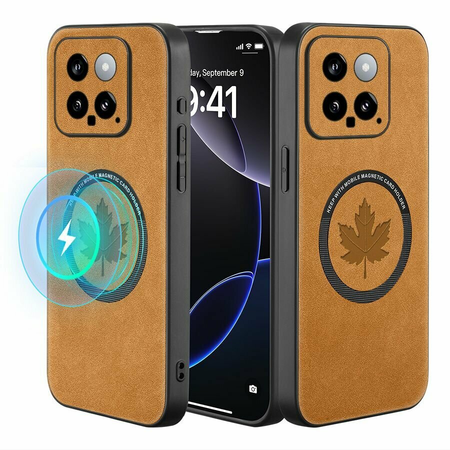 Рисунок кленового листа MagSafe чехол для Xiaomi 14(Сяоми 14) Нескользящий и удобный