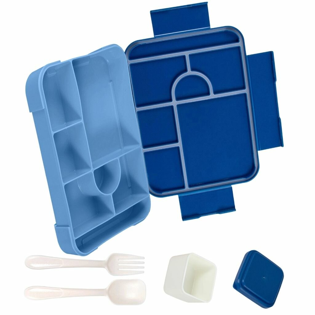 Контейнер для еды с отделениями для студентов, с крышкой, безопасный для микроволновки, Тёмно-синий
