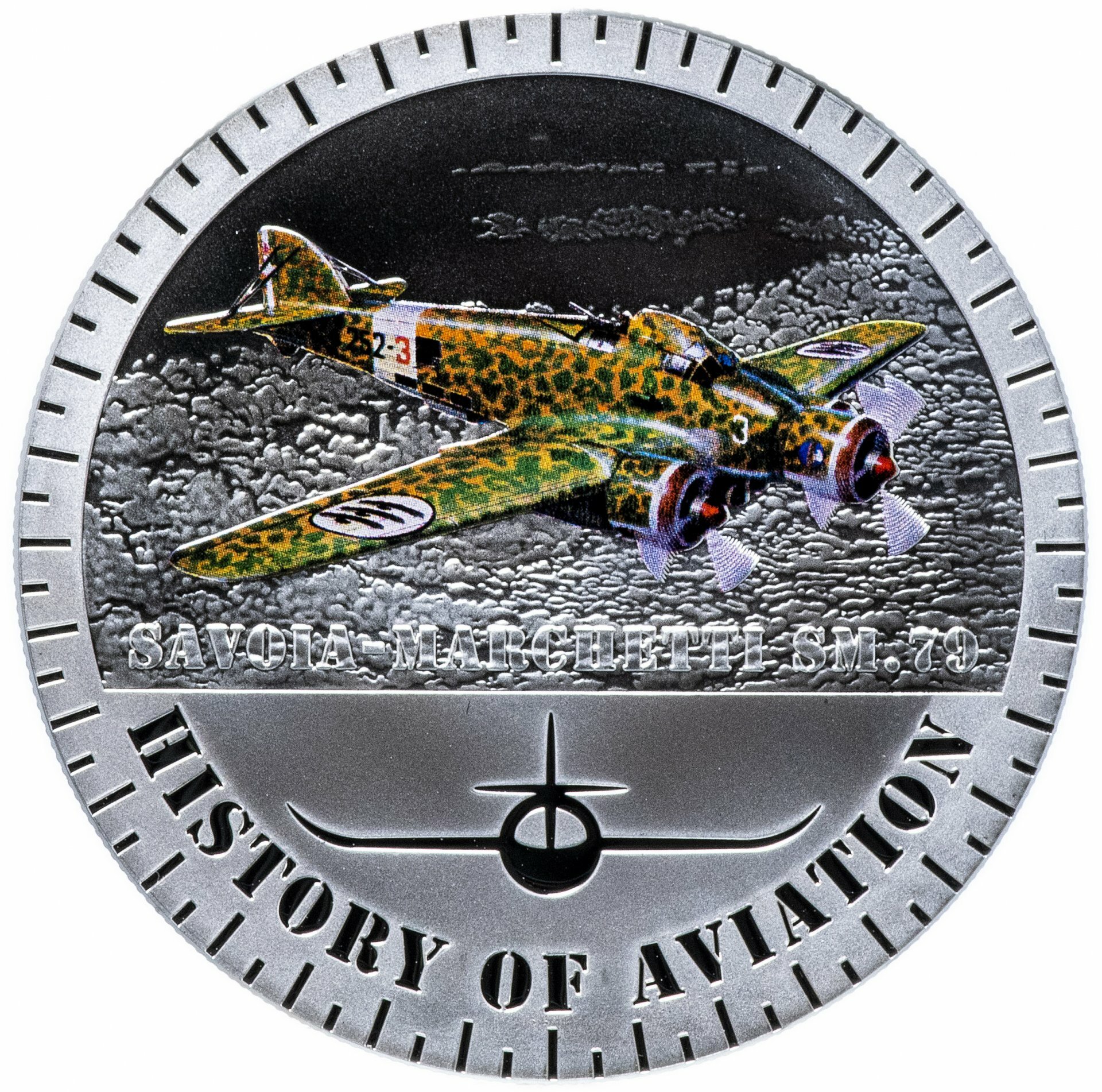 Бурунди 5000 франков 2015 "История авиации - Савойя Маркетти SM 79", в футляре с сертификатом, Серебро 999, в сохранности Proof