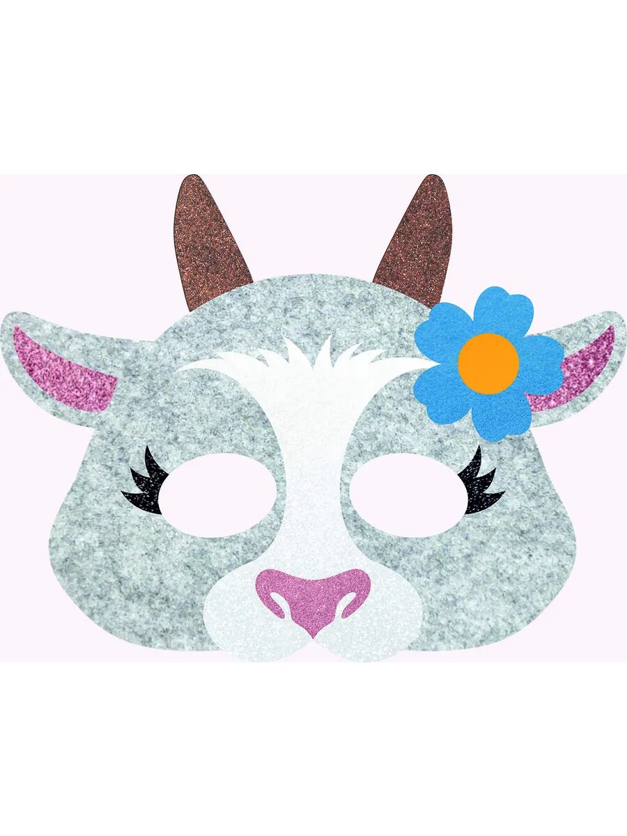 Маска новогодняя "Козочка", фетровая, с аппликацией цветочек, 17 см х 19 см