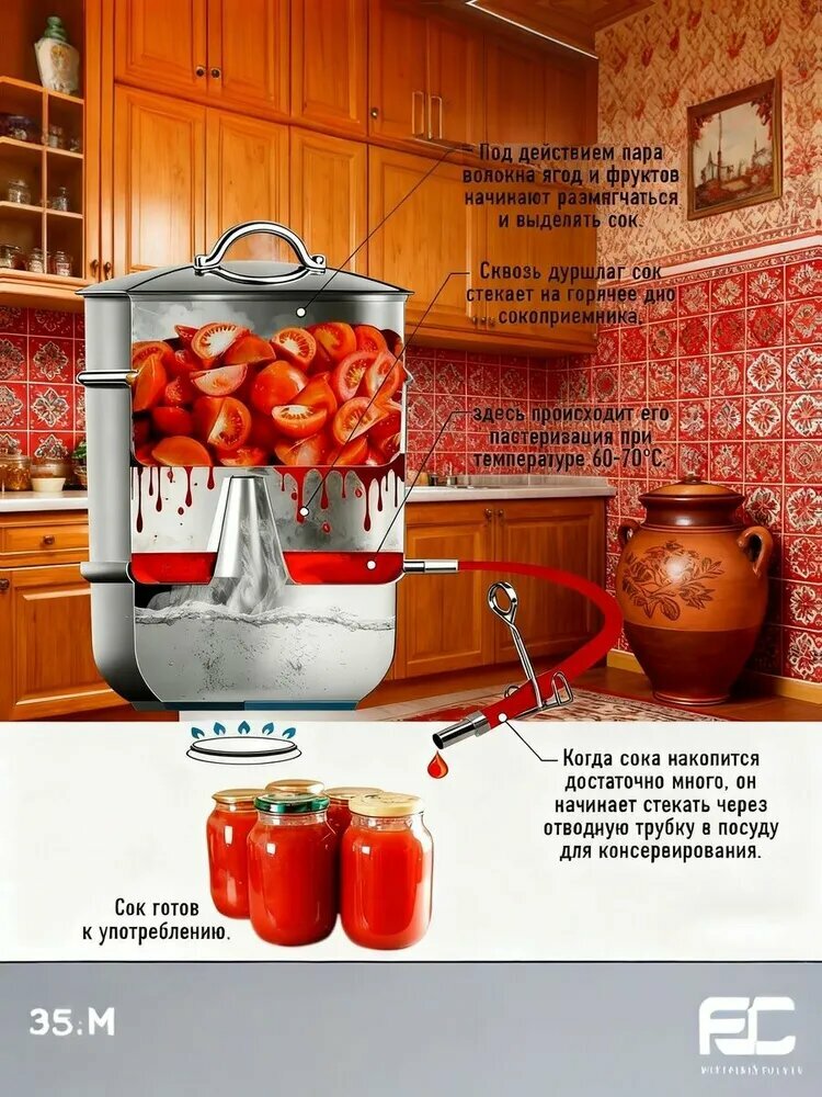 Соковарка, Нержавеющая сталь, 3 яруса, 8 л