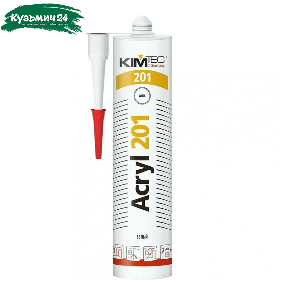 Герметик акриловый Kim Tec Acryl 201, для внутренних и наружных работ, белый, 280 мл, 1 шт.