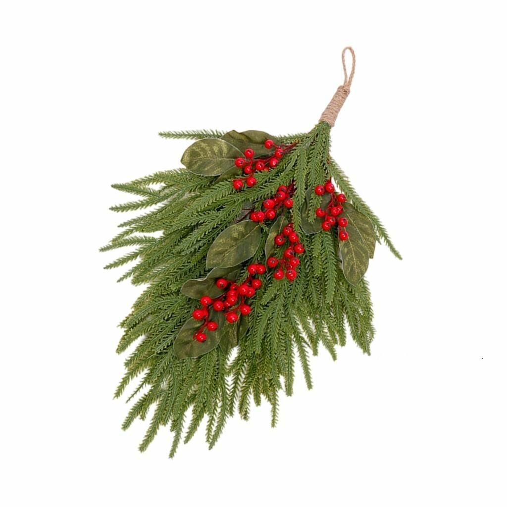 Сезонная подвесная ветка сосны с ягодами и шишками, красный
