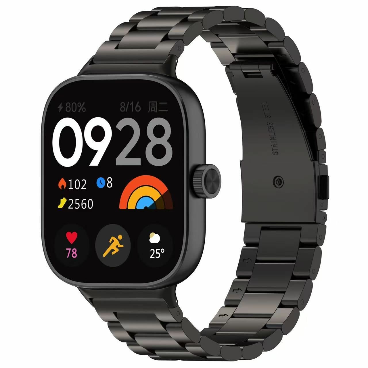 Ремешок для Xiaomi Mi Band 8 Pro/ 9 Pro /10 Pro , Redmi Watch 4/5 /6 , металлический (черный)