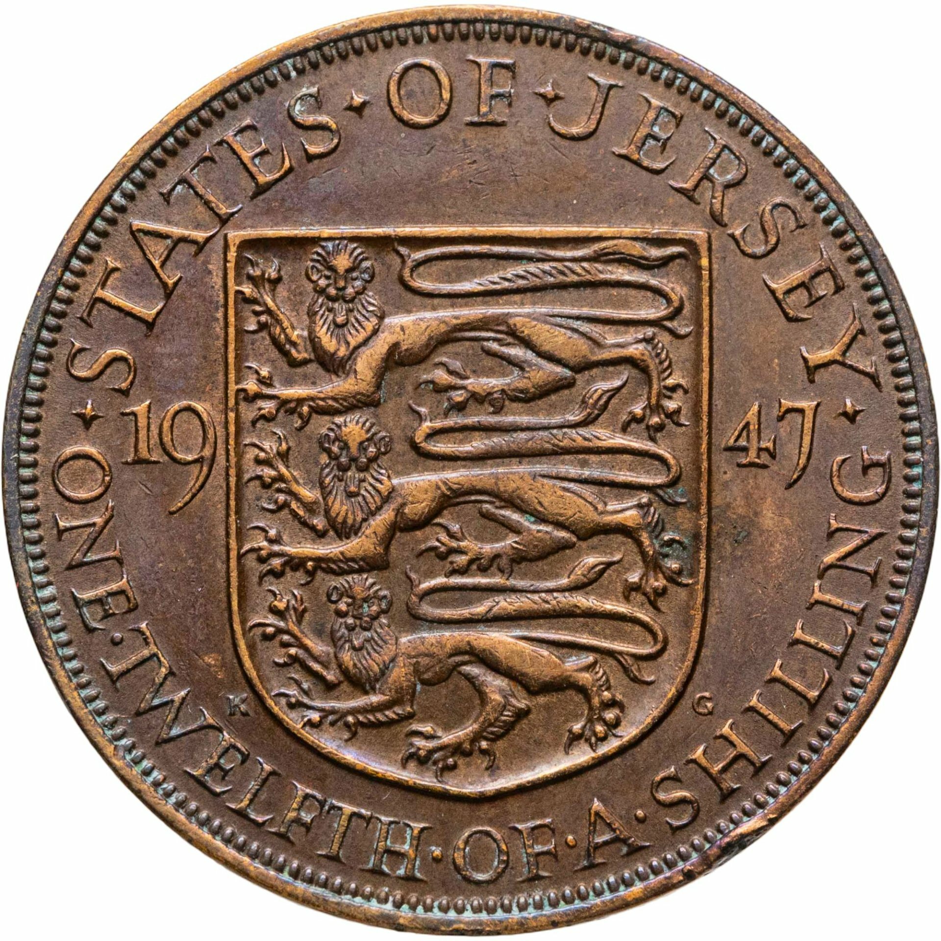 Джерси 1/12 шиллинга shilling 1947, Бронза, в сохранности XF