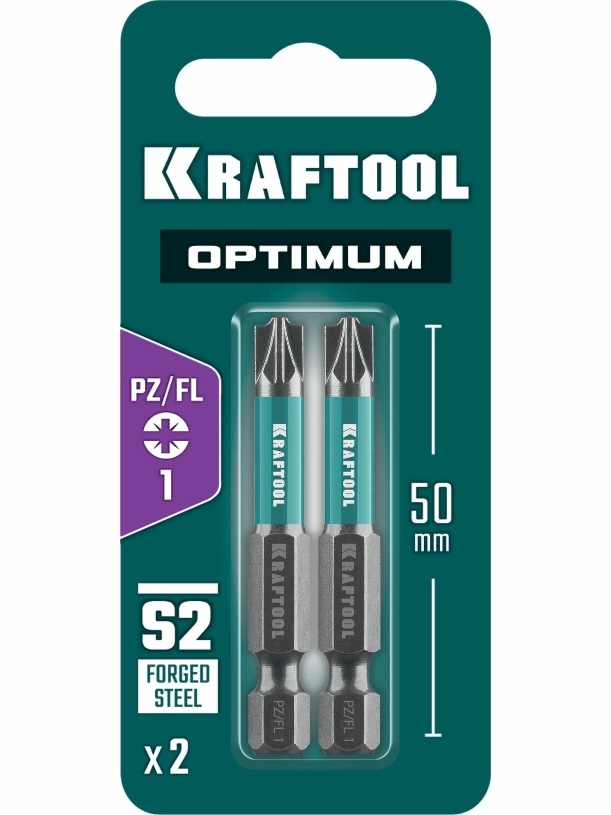 Биты KRAFTOOL OPTIMUM PZ/FL 1, 50 мм, 2 шт — фото 1