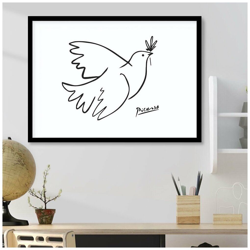 Постер "Пикассо, голубь мира" 50x70 в черной рамке на стену для интерьера