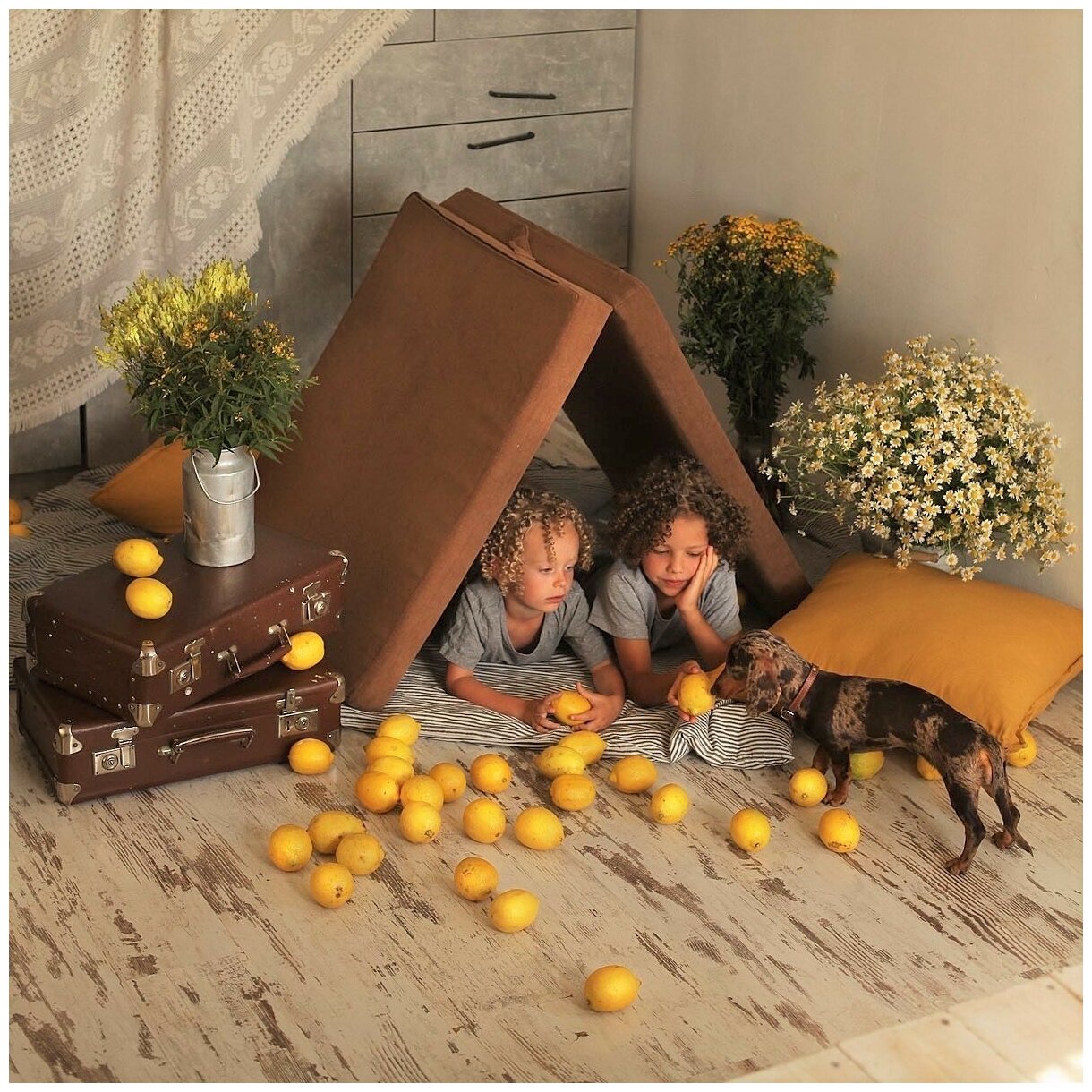 Детский диван-трансформер Playdivan Milk Chocolate, размер 172х86см, ткань велюр, бескаркасный игровой диванчик