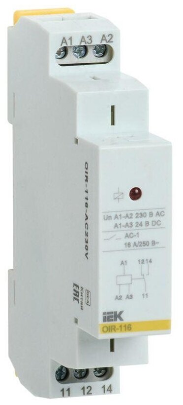 Реле промежуточное модульное OIR 1 контакт 16А 230В AC, IEK OIR-116-AC230V (1 шт.)