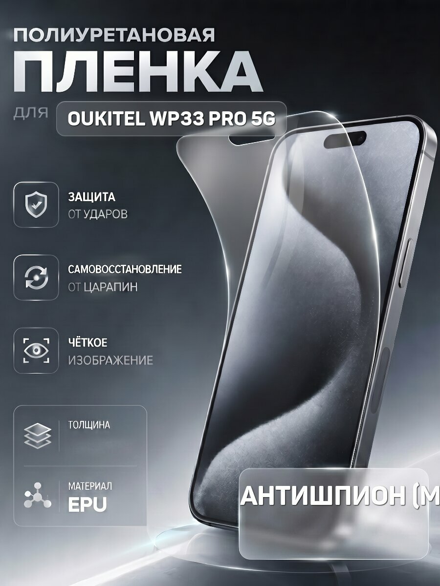 Полиуретановая пленка для Oukitel WP33 Pro 5G, антишпион (матовый) Толщина: 0.18 мм