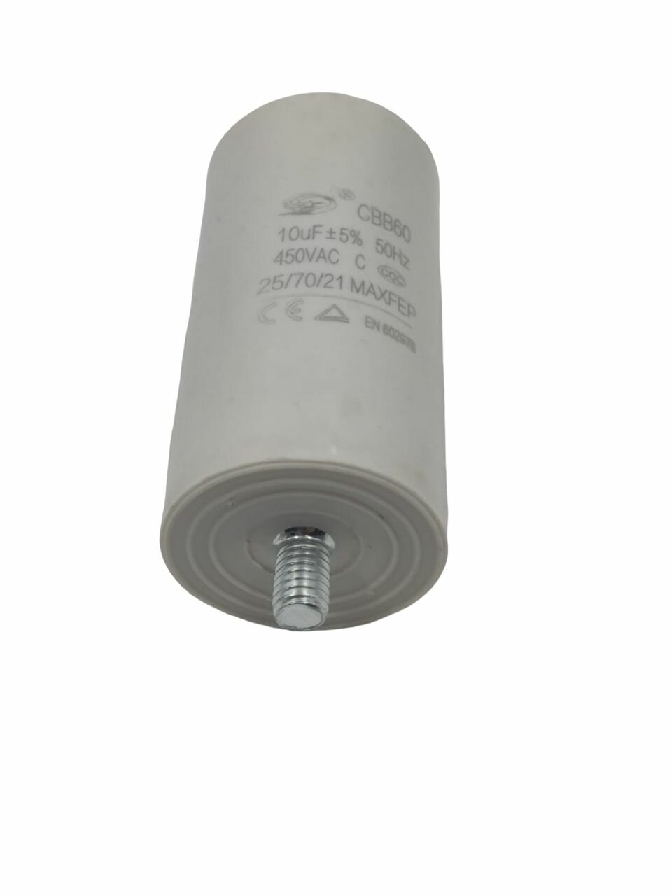 CBB60 10мкФ-450В клеммы+болт, пусковой конденсатор (76х40мм)