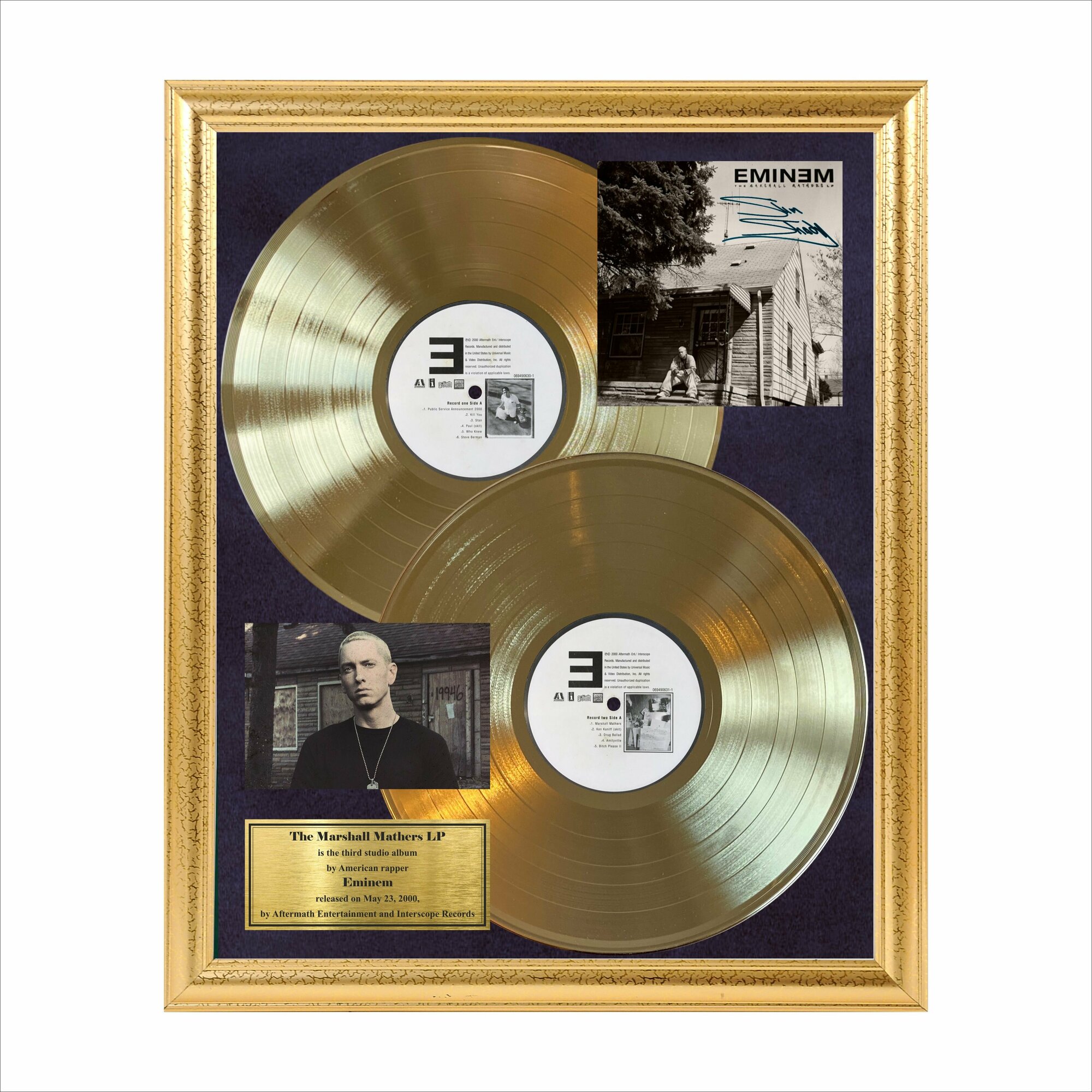 Eminem золотой винил в рамке 45х55см