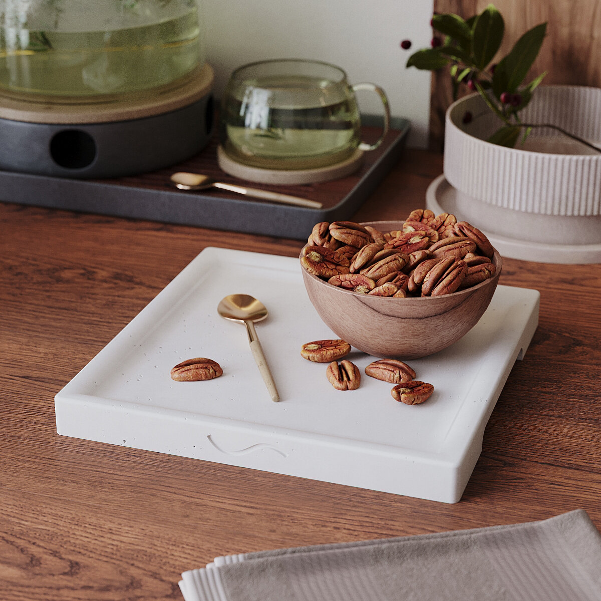 Поднос декоративный кухонный Dorian Square S, 20x20 см, бетон, белый матовый