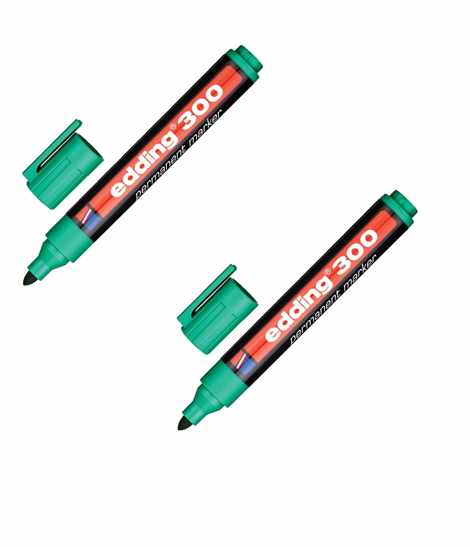 Edding Маркер перманентный E-300/4 зеленый 1,5-3мм круглый наконечик, 2 уп
