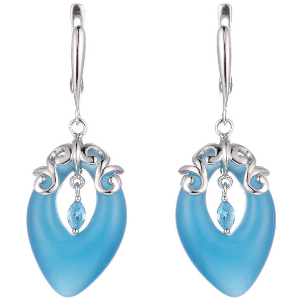 Серьги, серебро, 925 проба, фианит, кошачий глаз синтетический