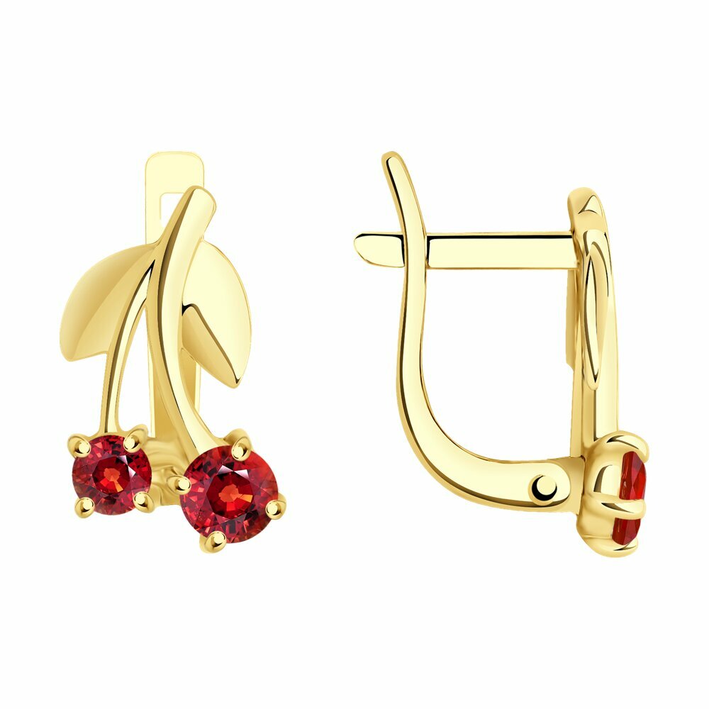 Серьги, красное золото, 585 проба, корунд синтетический