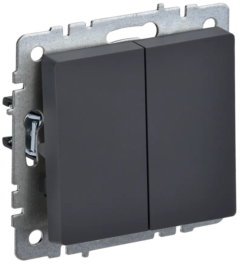 Выключатель встраиваемый двухклавишный проходной IEK BRITE BR-V22-0-10-K53 ВС10-2-6-БрГ графит