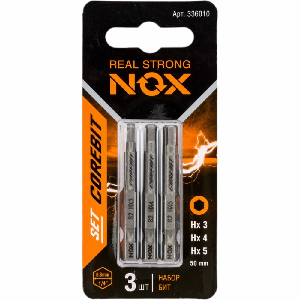 Набор бит (3 шт; Hex 3, 4, 5; 50 мм; карта; E6.3) NOX 336010