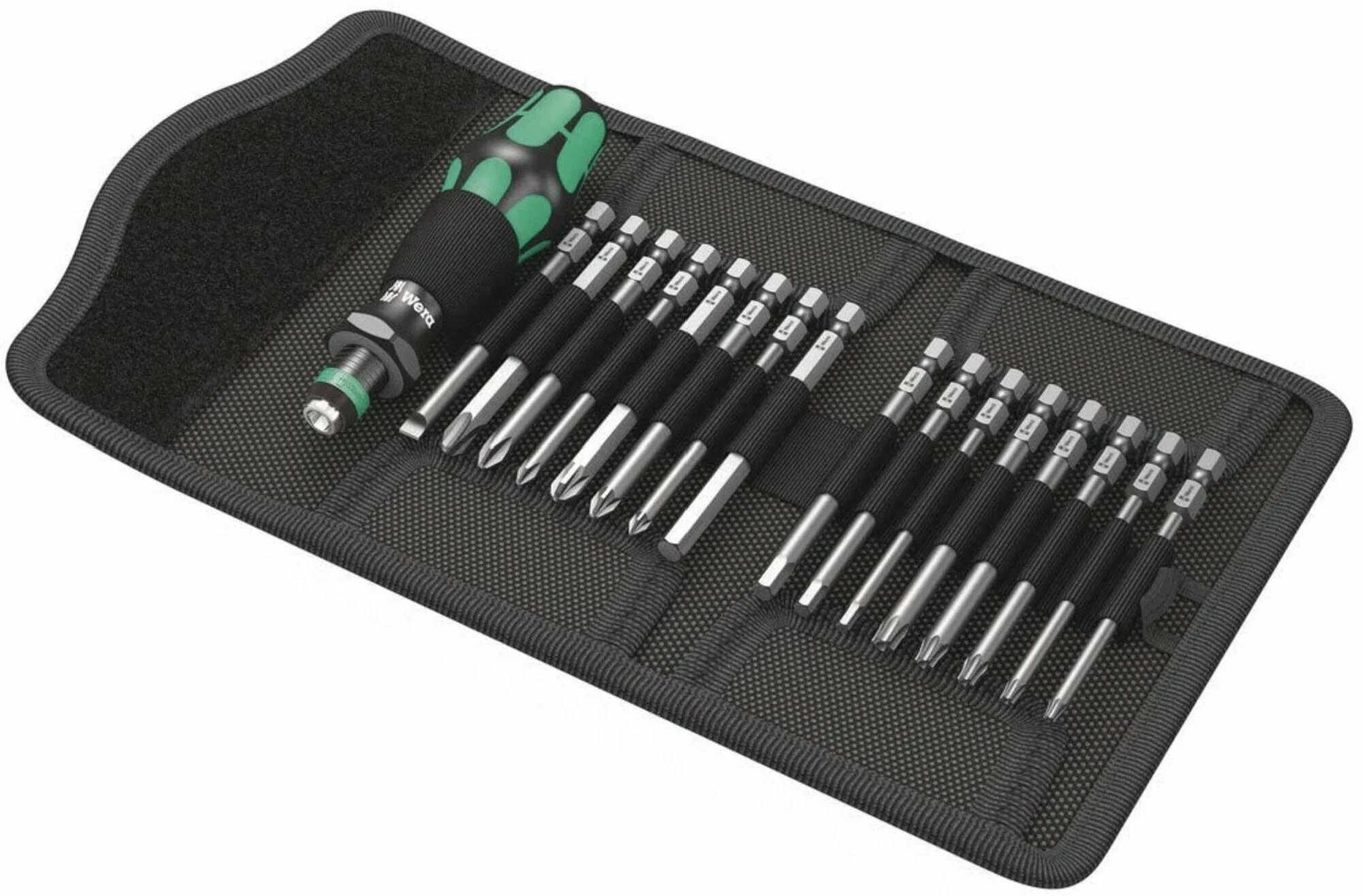 Отвертка со сменными битами Wera 059295, 17 предм, черный/зеленый, 1 уп.