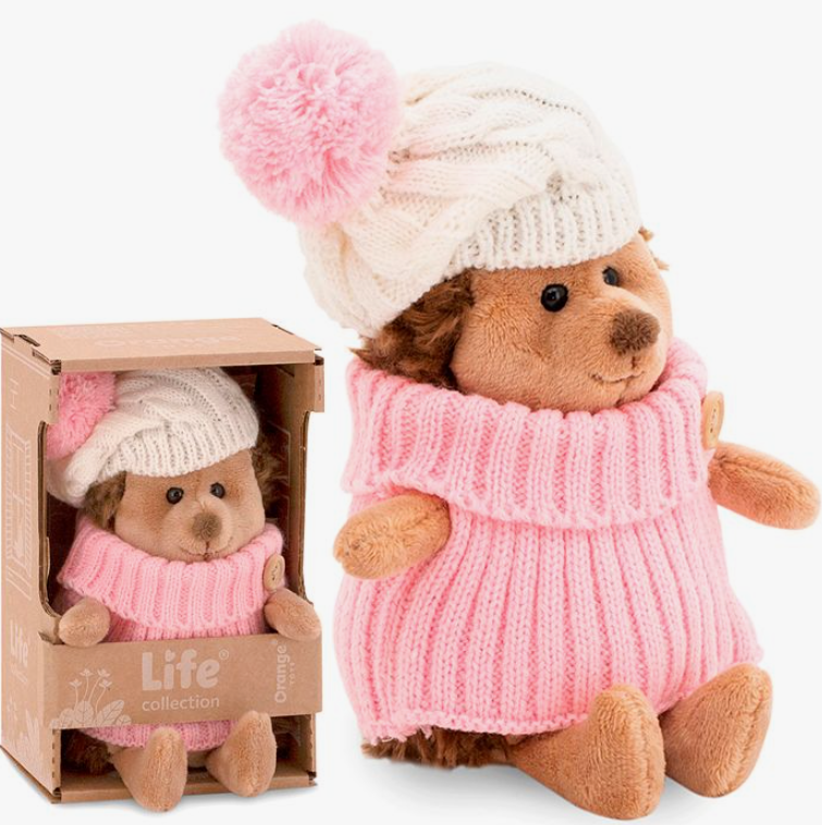 Мягкая игрушка Orange Toys Ежинка Колючка в шапке с розовым помпоном, 15 см, бежевый