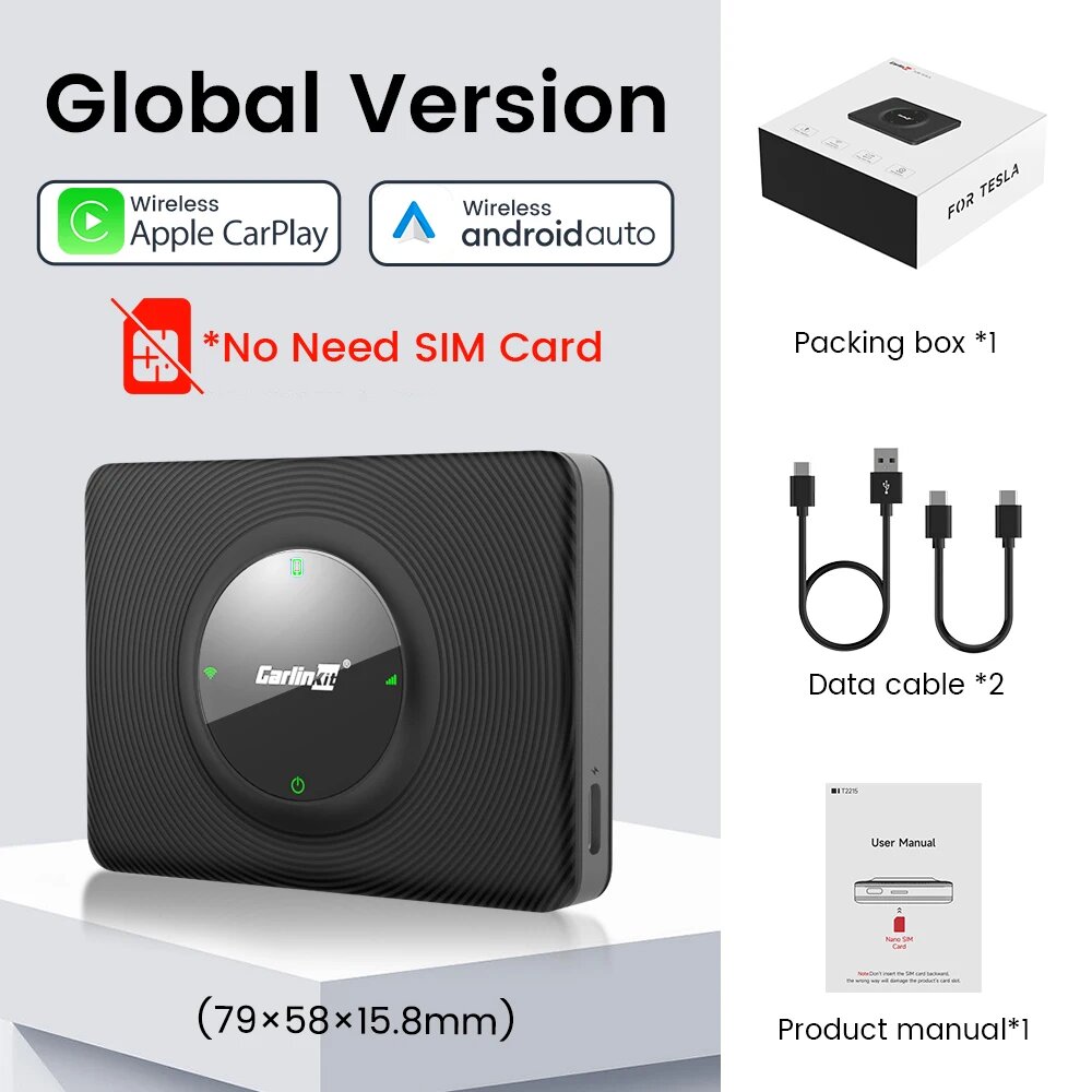 Carlinkit беспроводной Автомобильный ключ CarPlay, беспроводной автомобильный адаптер Android для Tesla Model 3 Y X S BT Wifi подключение Spotify Waze Global BT version