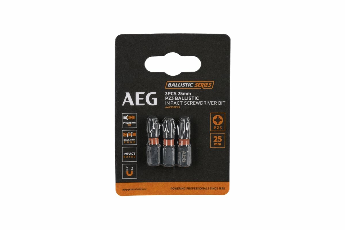 AEG AAK253PZ3 бит ударный PZ3, 25 мм, набор из 3 шт, инструмент для шурупов