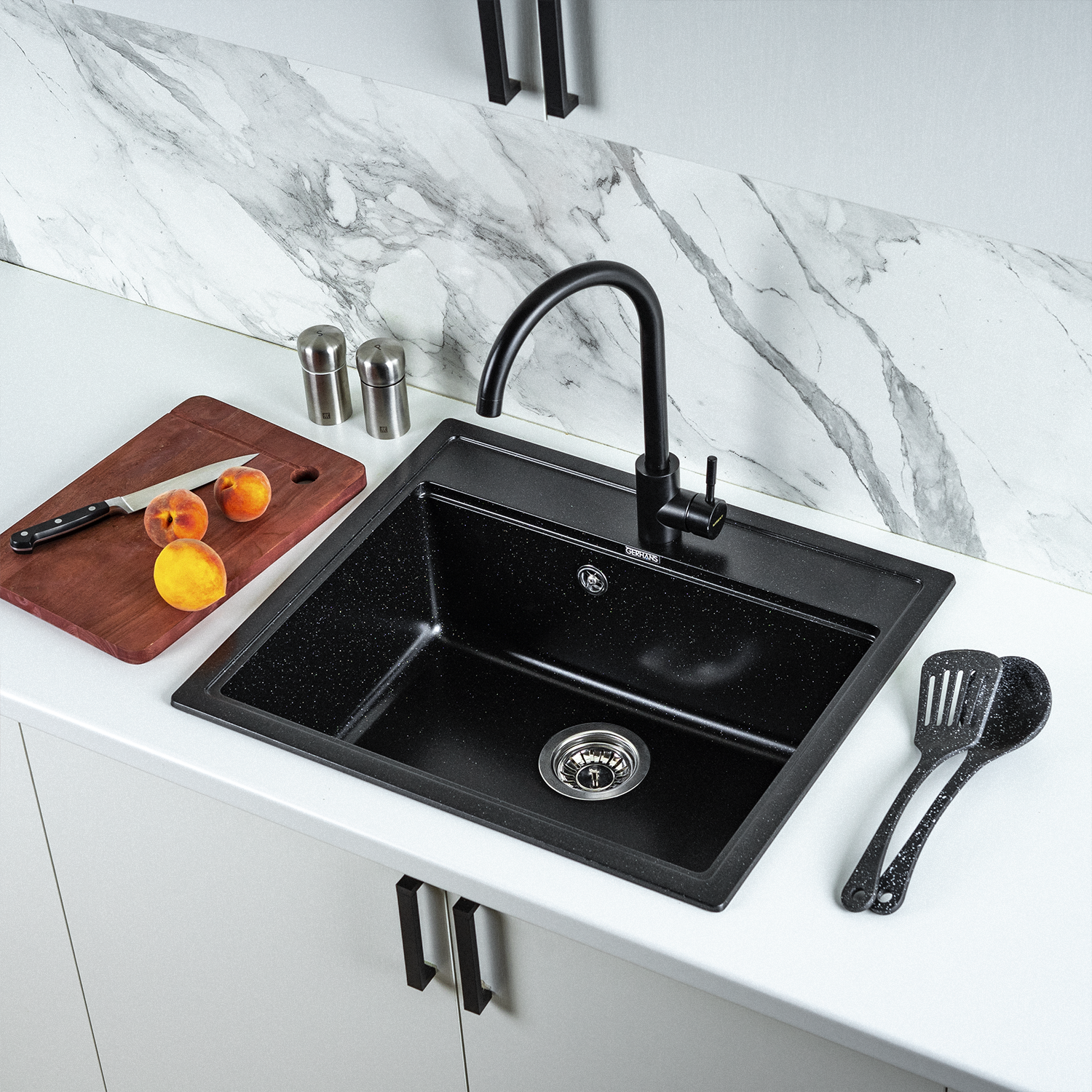 Комплект мойка для кухни Gerhans A12-25 Оникс со смесителем W4998-3-25