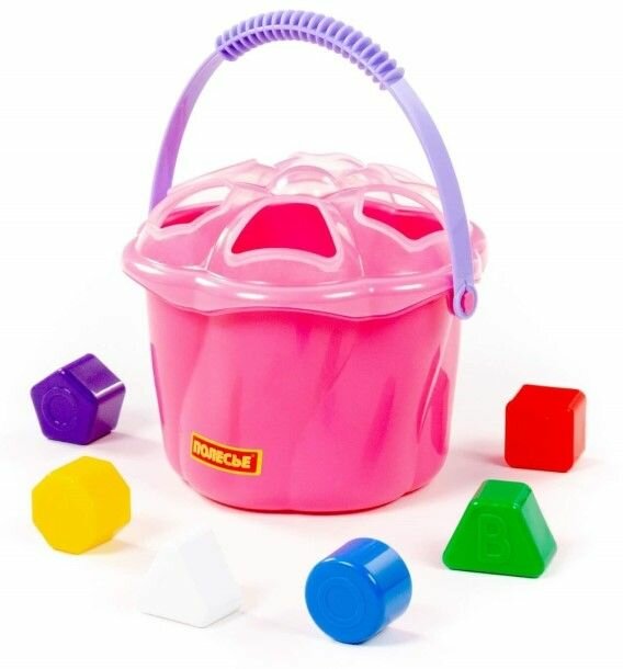 Сортер "Ведро Сюрприз", детская развивающая логическая игрушка для малышей, по методике Монтессори, 6 пластиковых элементов, цвет розовый