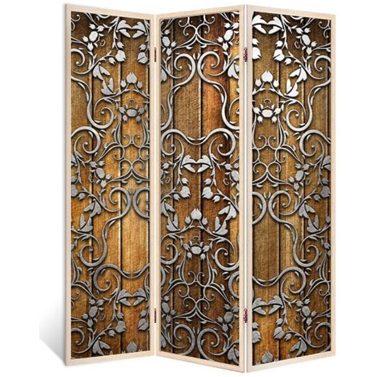 Ширма перегородка Декор Депо для комнаты деревянная "Баронство" двухсторонняя с картинкой (абстр) 3 створки кремовый дуб 176х140 см 11 кг