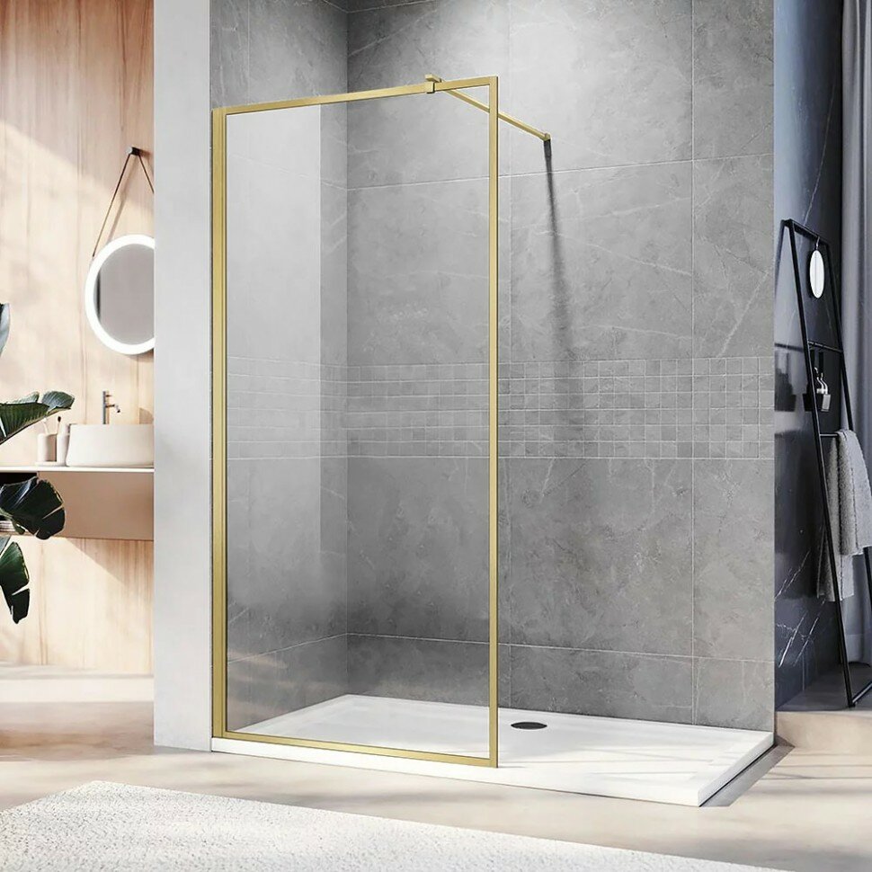 Душевая перегородка Veconi (Векони) Korato KR81G-110-01-C8 Стекло прозрачное 8 мм, 2000х1100 мм, брашированное золото