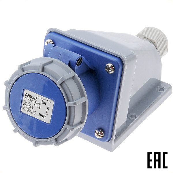 Розетка стационарная РС-103 26196DEK 16А 220В 2P+PE IP67 CEE113W-6 DEKraft