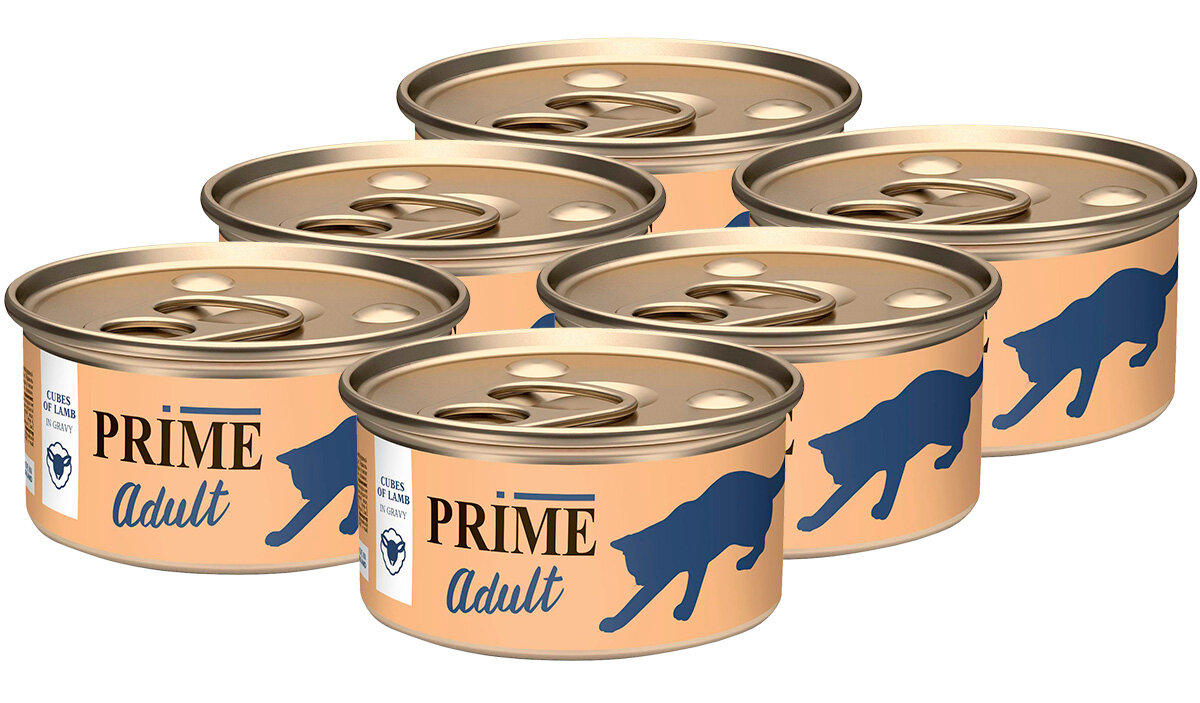 Корм влажный Prime Meat Adult Cat для взрослых кошек, ягненок в соусе, 75 г х 6 шт