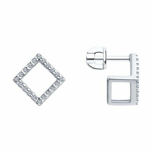 Серьги пусеты, серебро, 925 проба, родирование, фианит