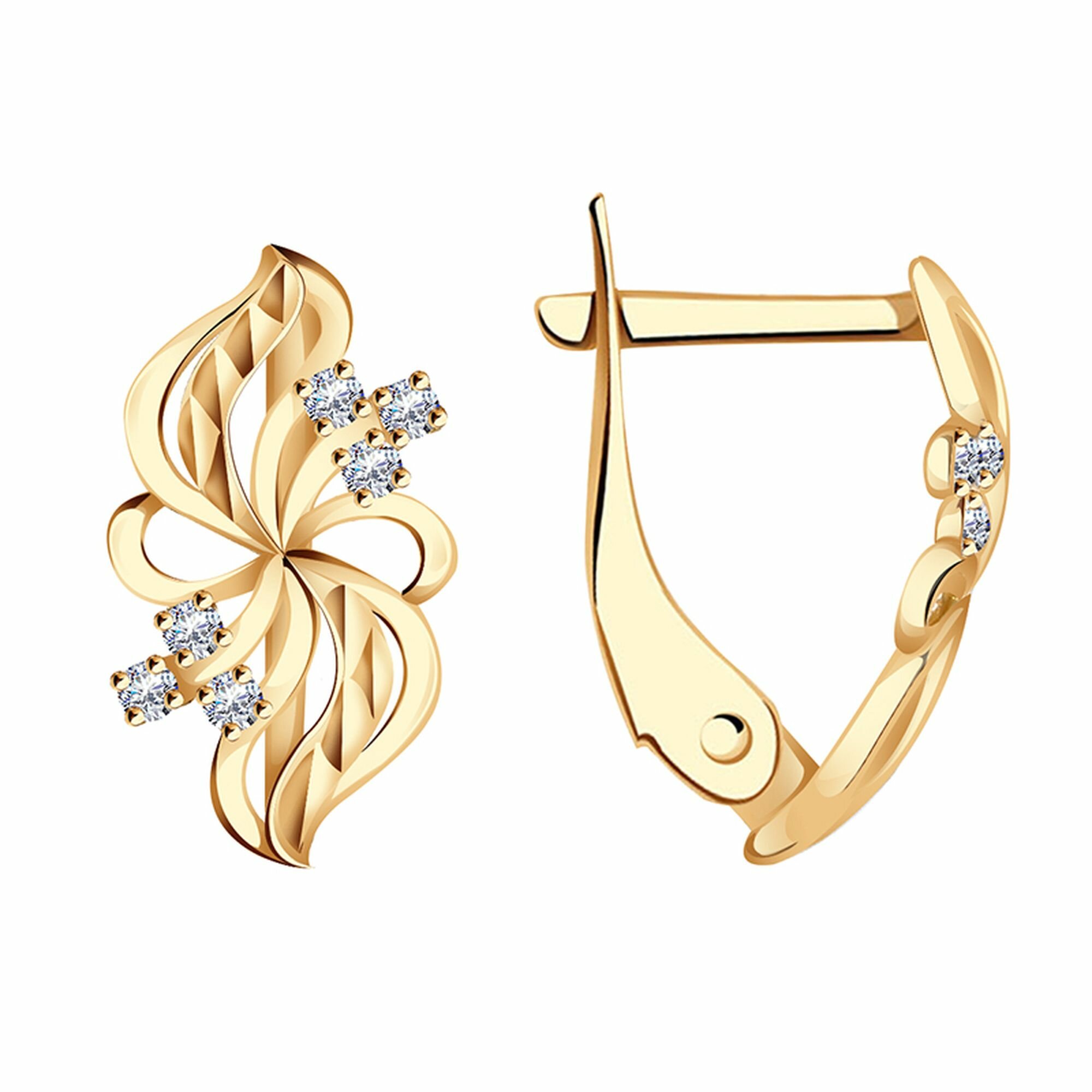 Серьги, красное золото, 585 проба, фианит